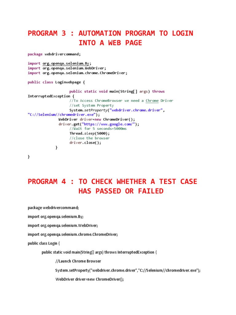 Program 3: Automation Program To Login Into A Web Page | PDF | Selenium ...