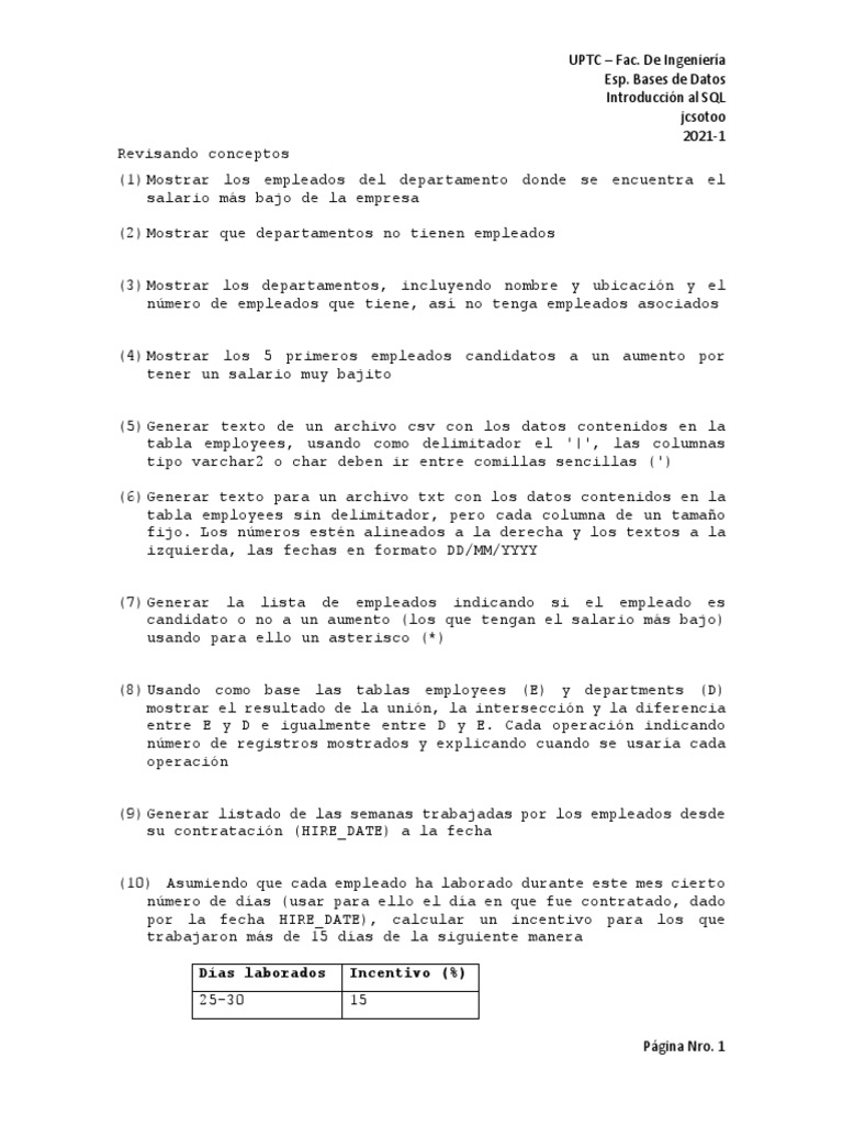 Ejercicios Introduccion Al SQL-2021-1 | PDF | Salario | Archivo de ... Ejercicios Introduccion Al SQL-2021-1 | PDF | Salario | Archivo de ...