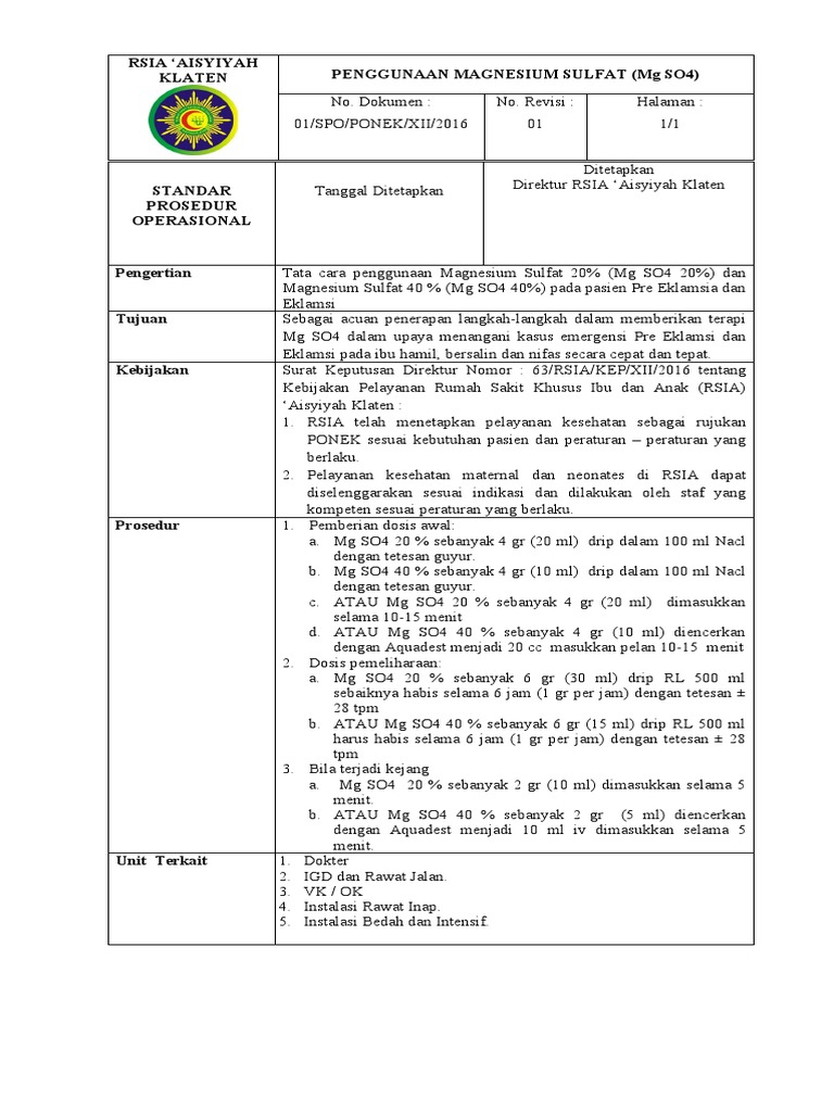 Spo Penggunaan Mgso4 | PDF