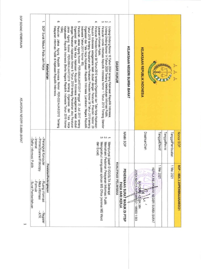 Sop Penerimaan Surat Masuk Di PTSP Pada Hari Kerja | PDF