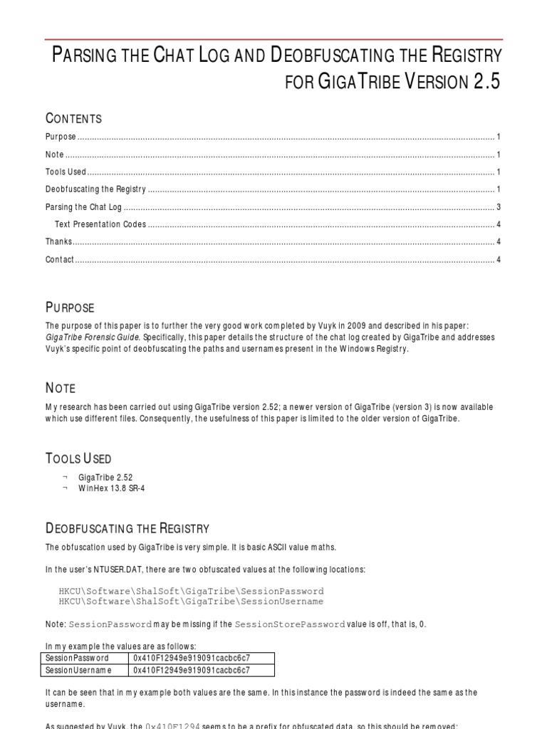 GigaTribe Chat Log & Registry Parsing Guide | PDF | Windows Registry ...