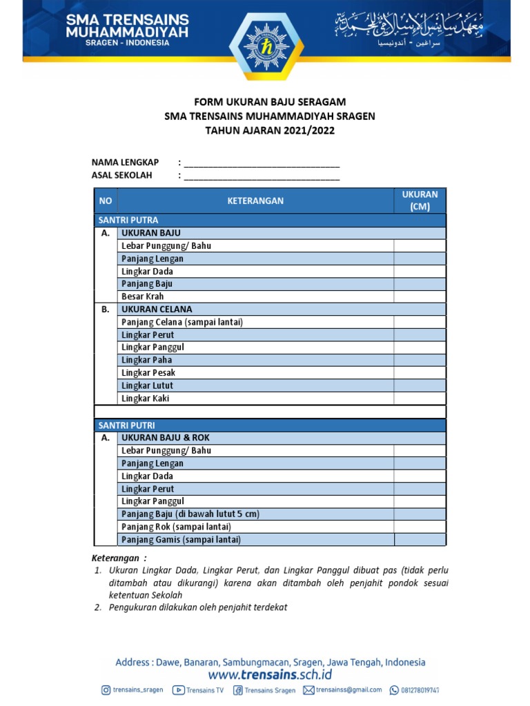 Form Ukuran Seragam | PDF