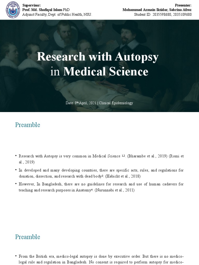 Research With Autopsy in Medical Science | PDF | Cadaver | Consent