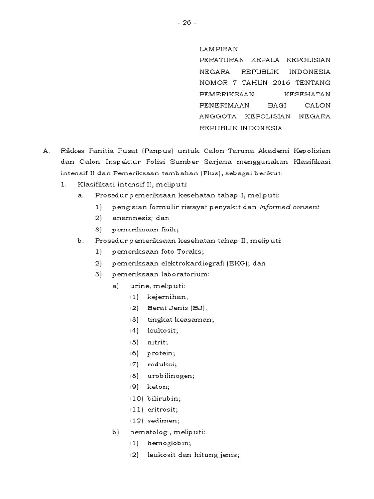 Lampiran Perkap Nomor 7 TTG Rikkes | PDF