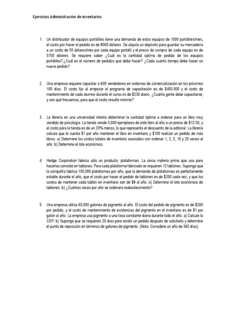 Ejercicios Admon de Inventarios | PDF | Inventario | Economias