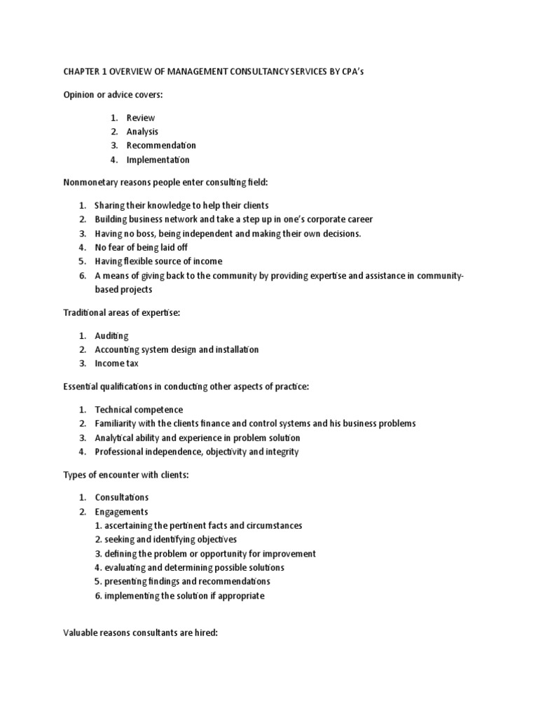 Chapter 1 Overview of Management Consultancy Services by Cpa | PDF
