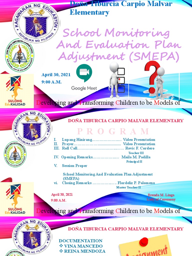 School Monitoring and Evaluation Plan Adjustment (SMEPA) : D T C M E S ...