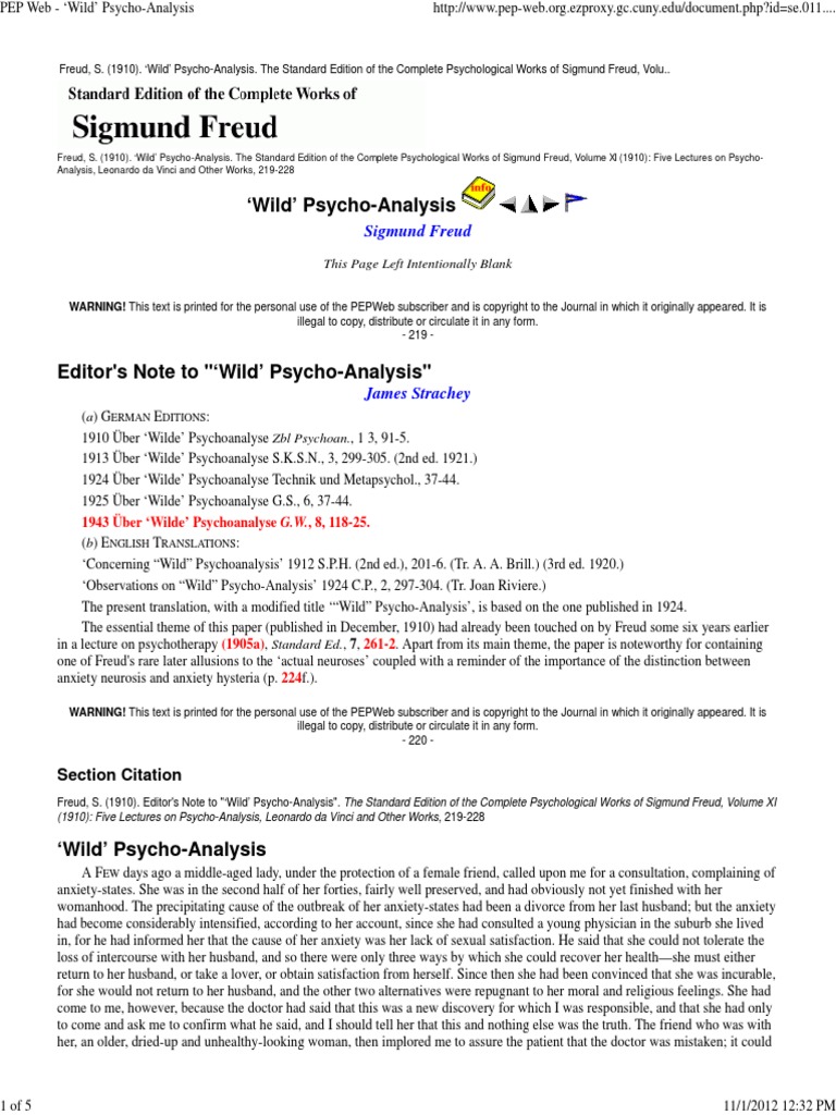 Wild Psycho Analysis | PDF | Psychoanalysis | Neurosis