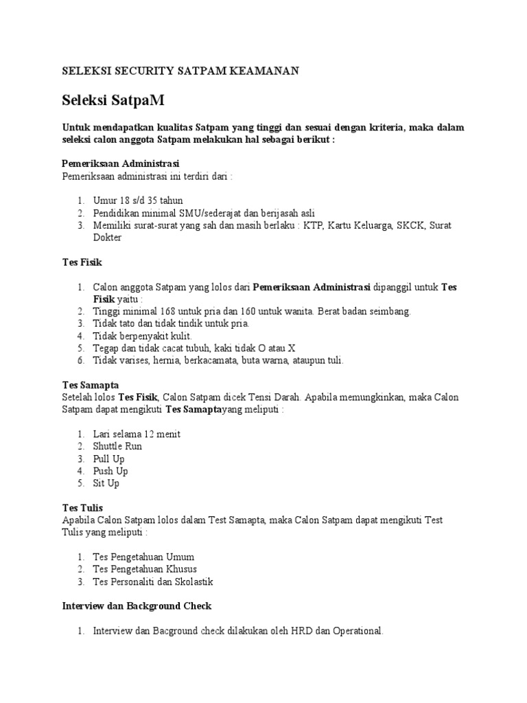 Seleksi Security Satpam Keamanan | PDF