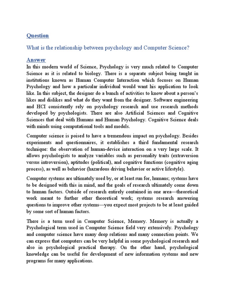 Psychology and Computer Science | PDF | Career & Growth | Science ...