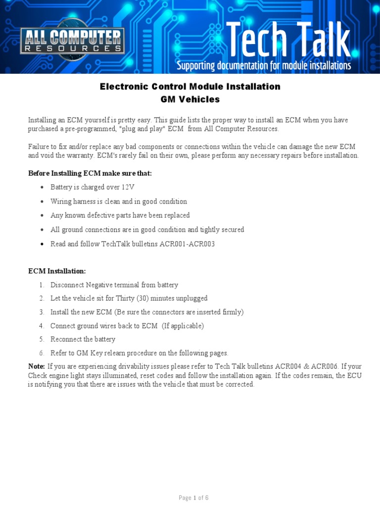 GM Install and Key Relearn Instructions Final | PDF | Vehicle ...