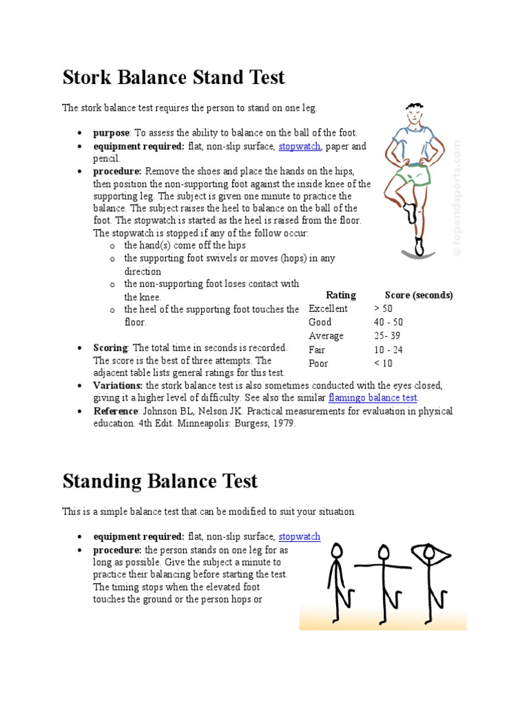 Stork Balance Stand Test: Stopwatch | Download Free PDF | Sports | Nature
