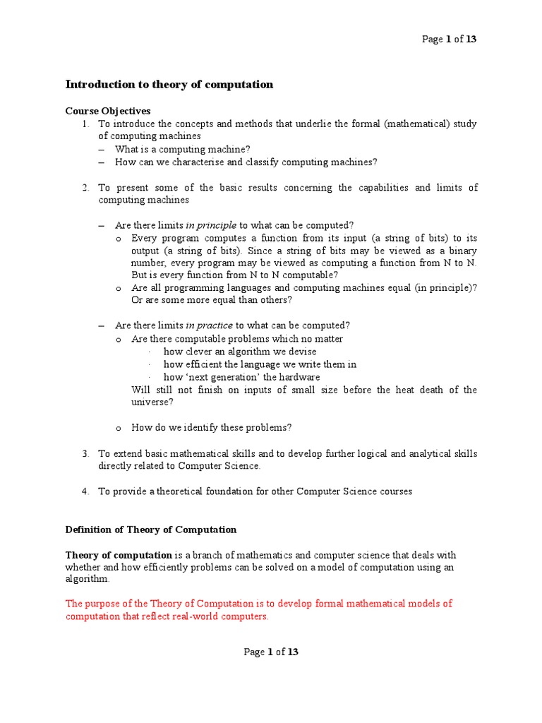 1 Introduction To Theory of Computation 2020 | PDF | Theory Of Computation | Computational ...