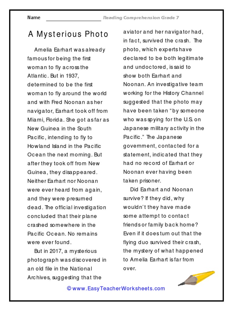 A Mysterious Photo: Reading Comprehension Grade 7 | PDF