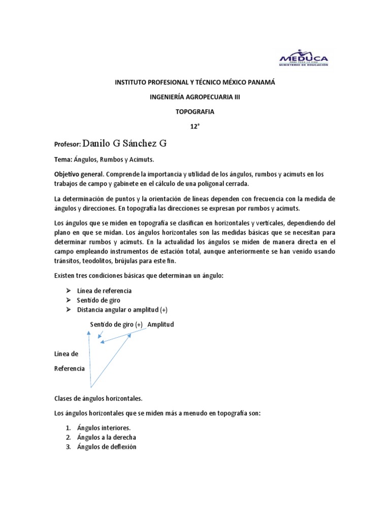Tema. Ángulos, Rumbos y Acimutes | PDF | Azimut | Topografía