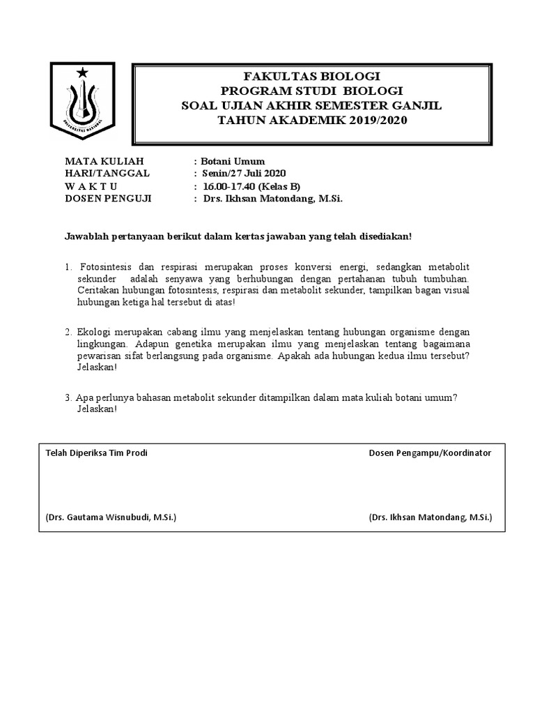 Jawaban Uas Botani Umum | PDF