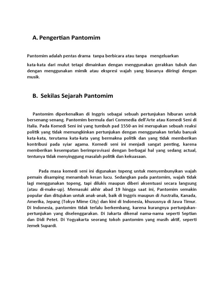 Pengertian dan Sejarah Pantomim | PDF | Seni
