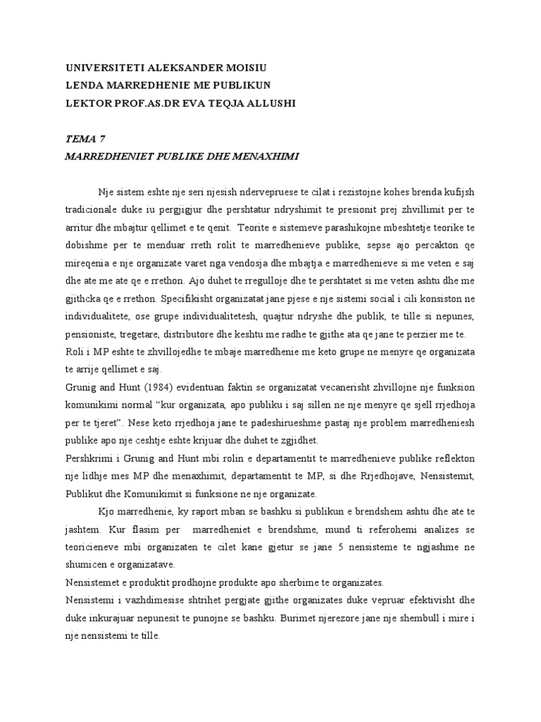 Leksion 7 Marredheniet Publike Dhe Menaxhimi | PDF
