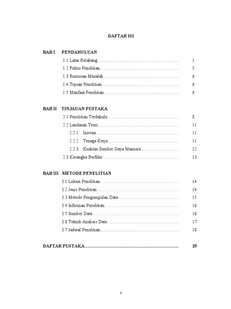 Daftar Isi Proposal | PDF