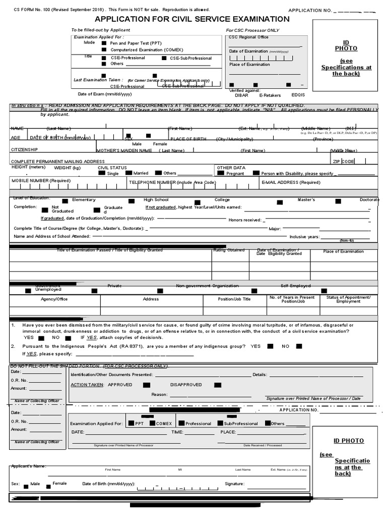 CS Form 100 - Revised September 2016 | PDF | Identity Document | Government