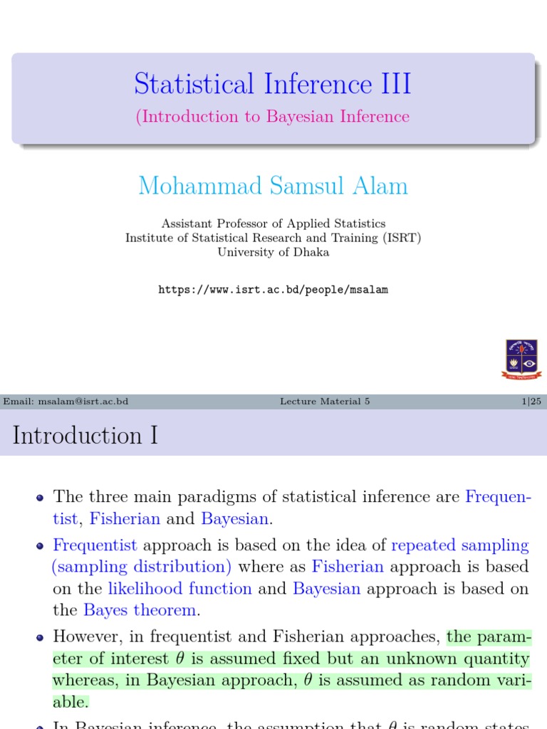 Statistical Inference III: Mohammad Samsul Alam | PDF | Statistical Inference | Bayesian Inference