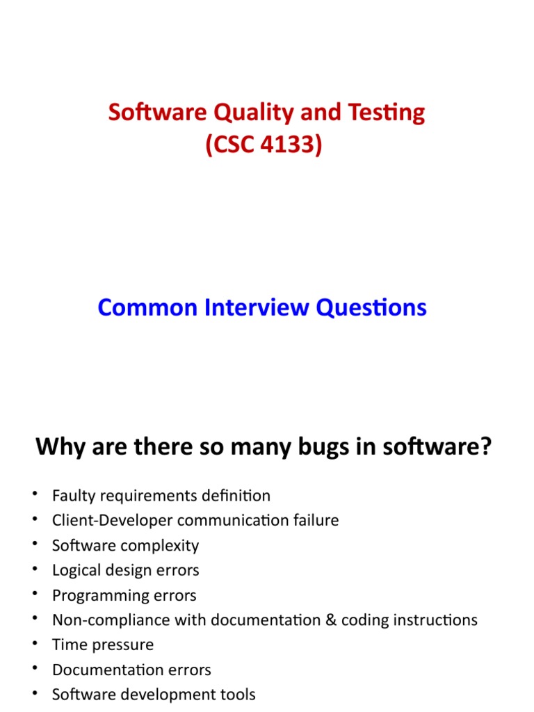 Software Quality and Testing (CSC 4133) : Common Interview Questions ...