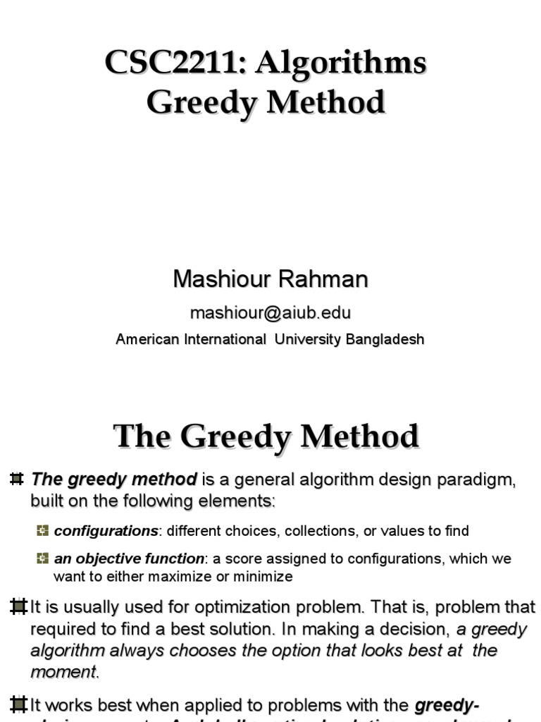 CSC2211 - Greedy | PDF | Choice | Mathematical Optimization