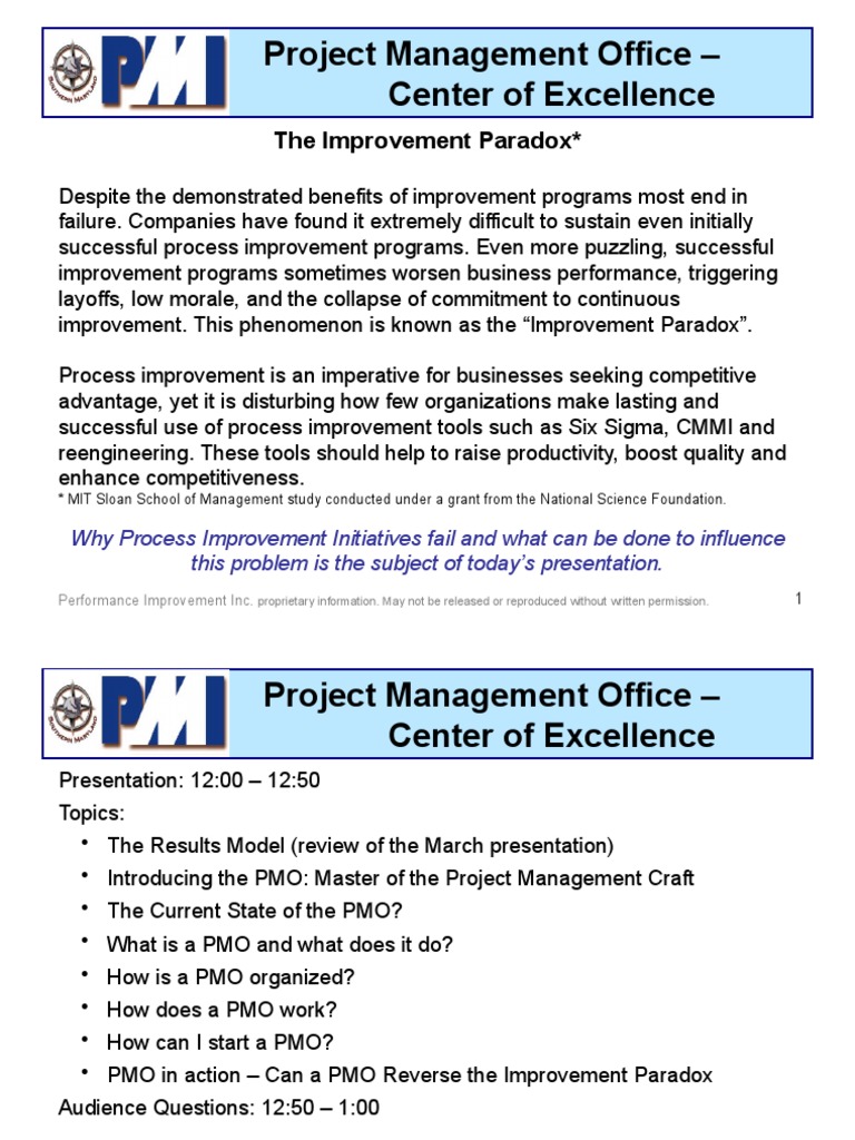 Project Management Office - Center of Excellence: The Improvement ...