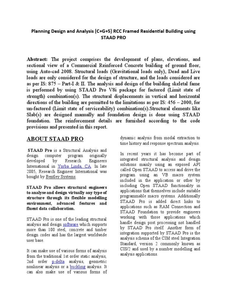 Planning Design and Analysis (C+G+5) RCC Framed Residential Building Using STAAD PRO Paper | PDF ...
