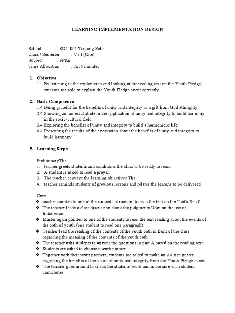 LESSION PLAN PPKN | PDF | Lesson Plan | Educational Psychology