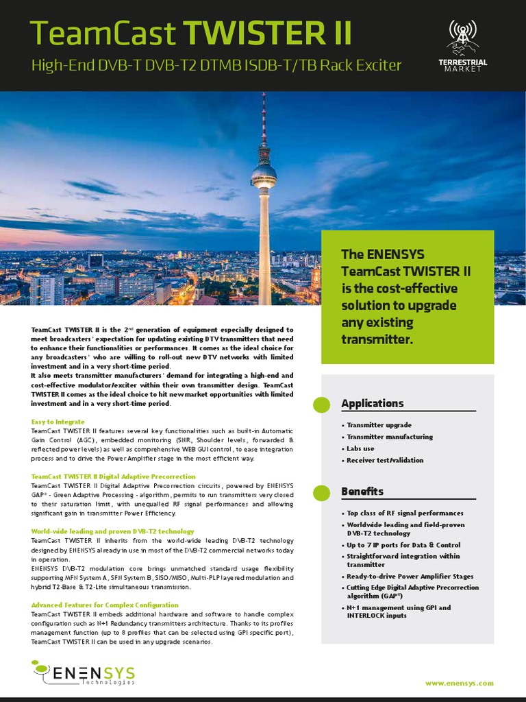 ENENSYS - TeamCast TWISTERII - Datasheet - C | PDF | Transmitter ...