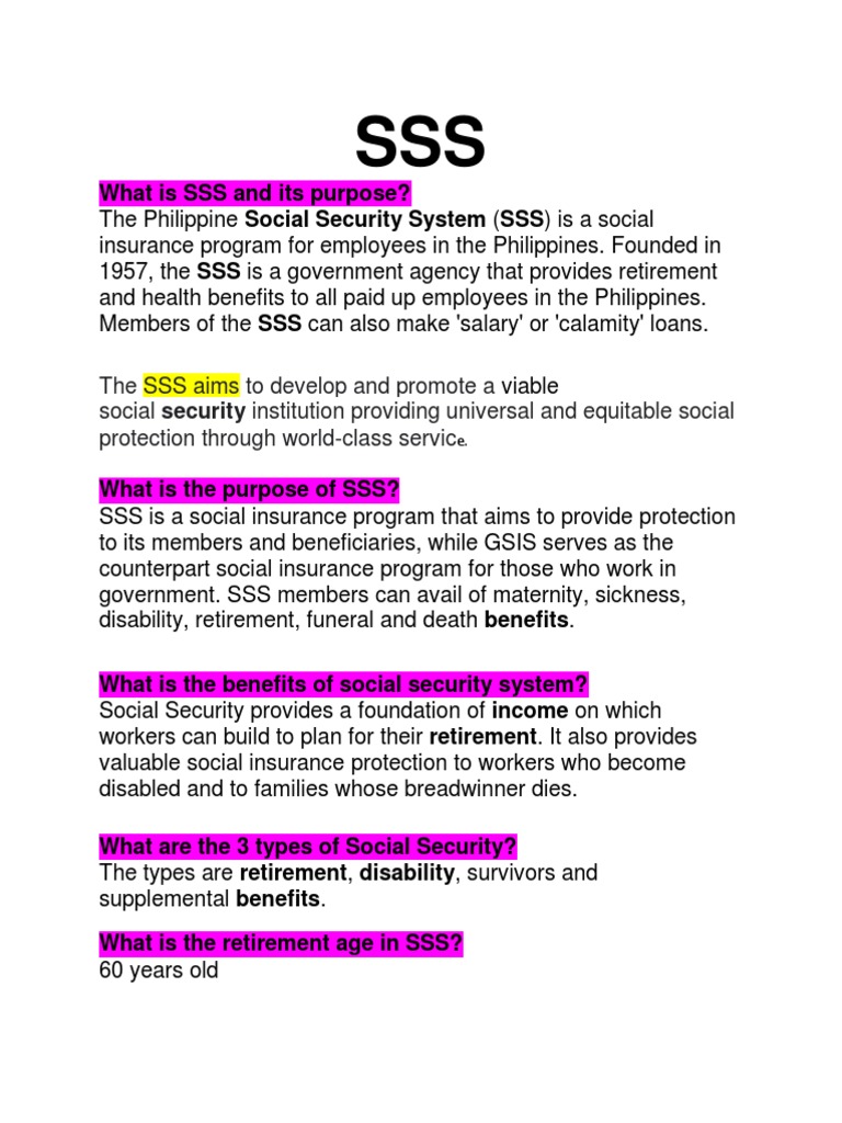 What Is SSS and Its Purpose? | PDF | Social Security (United States ...