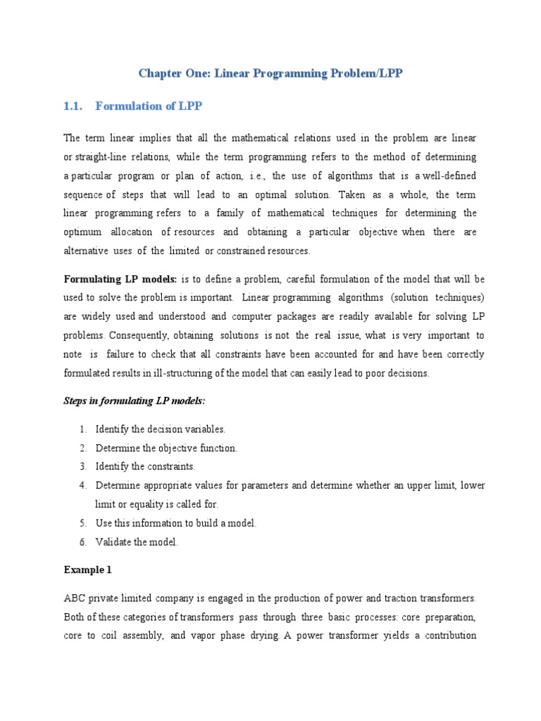 1.1. Formulation of LPP: Chapter One: Linear Programming Problem/LPP | PDF | Mathematical ...