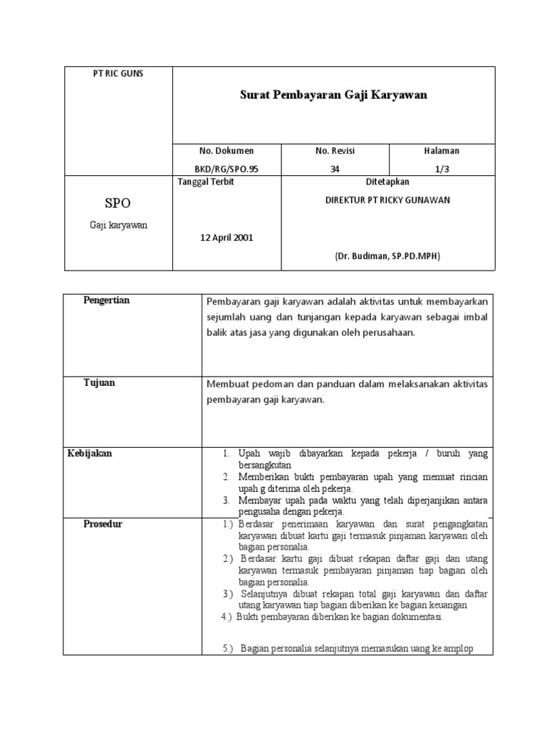 Surat SOP Pembayaran Gaji Karyawan | PDF