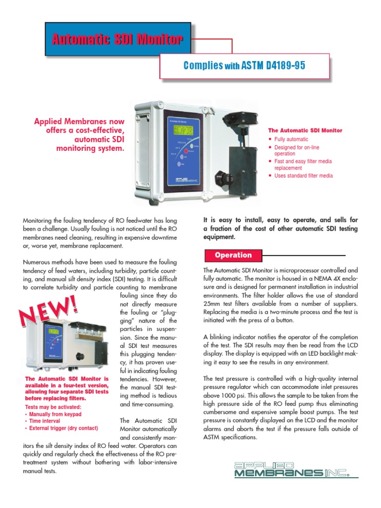(EZ SDI) Automatic SDI Monitoring System | PDF | Pressure | Membrane