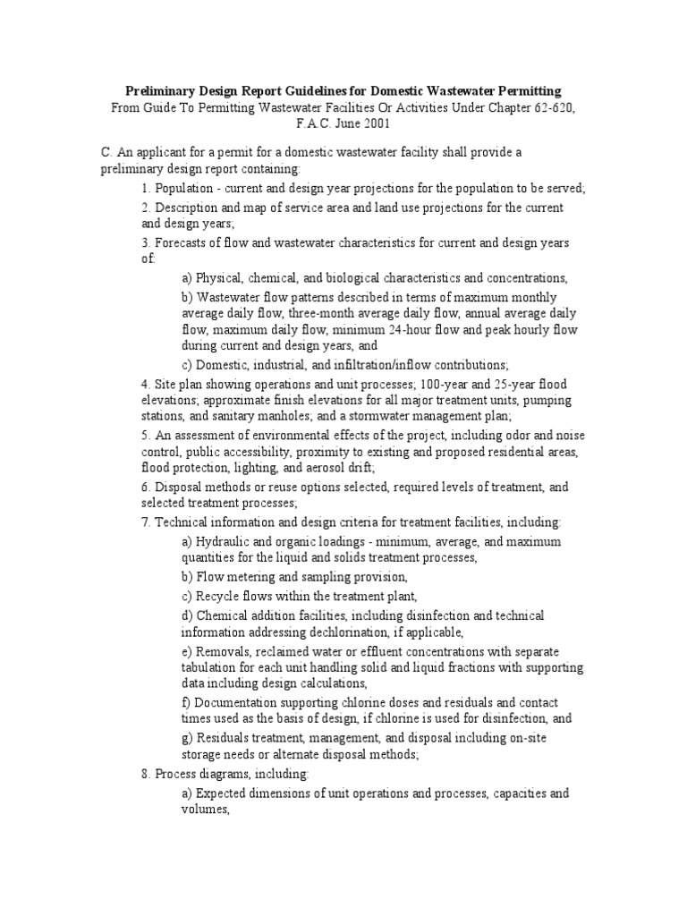Preliminary Design Report Guidelines For Domestic Wastewater Permitting ...