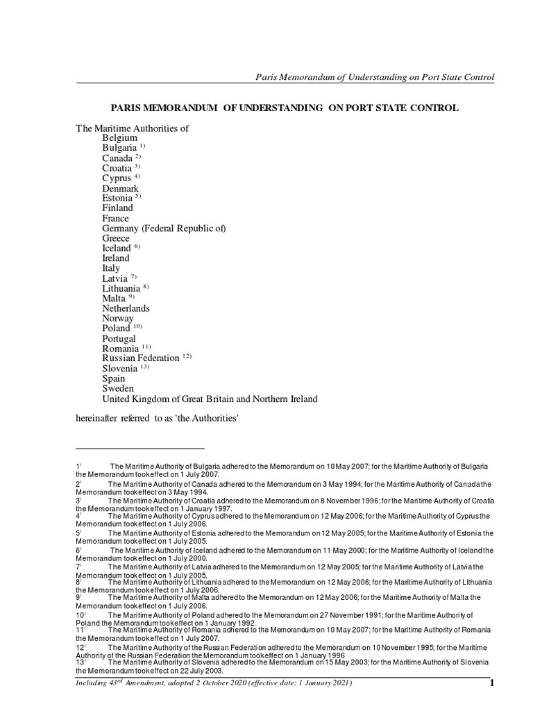 Paris MoU Including 43rd Amendment Final | PDF | Committee ...