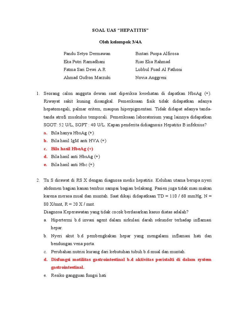 SOAL UAS "HEPATITIS"KMB Oleh Kelompok 3 | PDF
