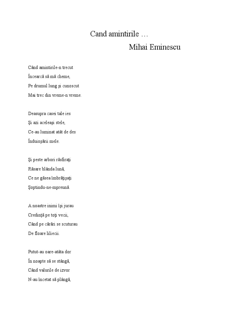 Cand Amintirile ... - Mihai Eminescu | PDF