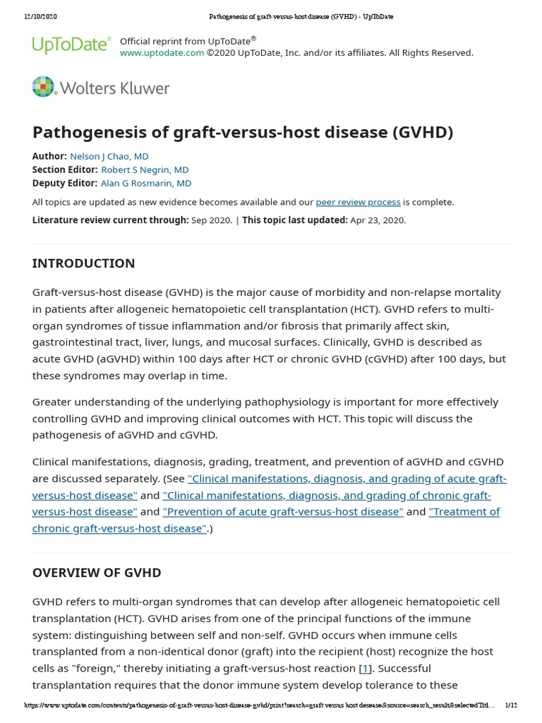 Pathogenesis of Graft-Versus-Host Disease (GVHD) - UpToDate | PDF ...