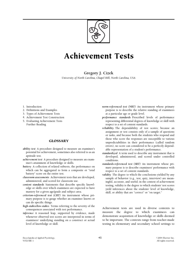 Achievement Tests: Gregory J. Cizek | Download Free PDF | Validity ...