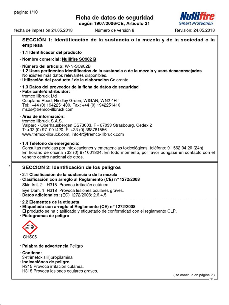 Nullifire SC902 - Safety Data Sheet Part B V8.0 - Esp | PDF | Compuesto ...