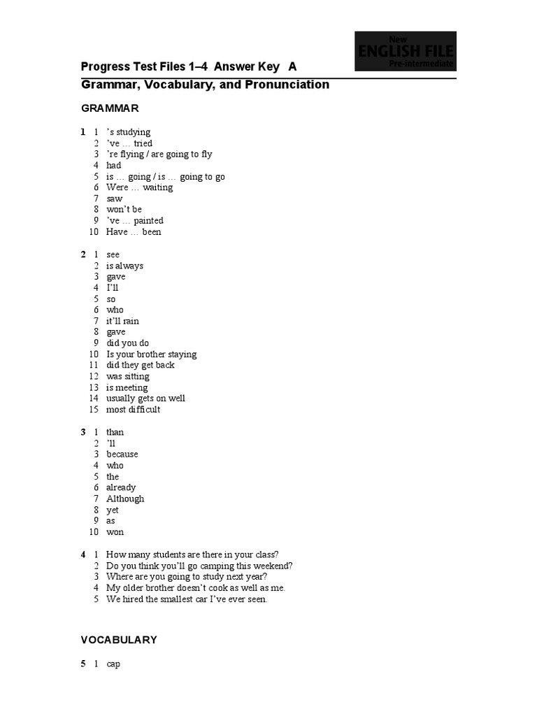 Progress Test 1 4 Answer Key | PDF | Vocabulary | Learning