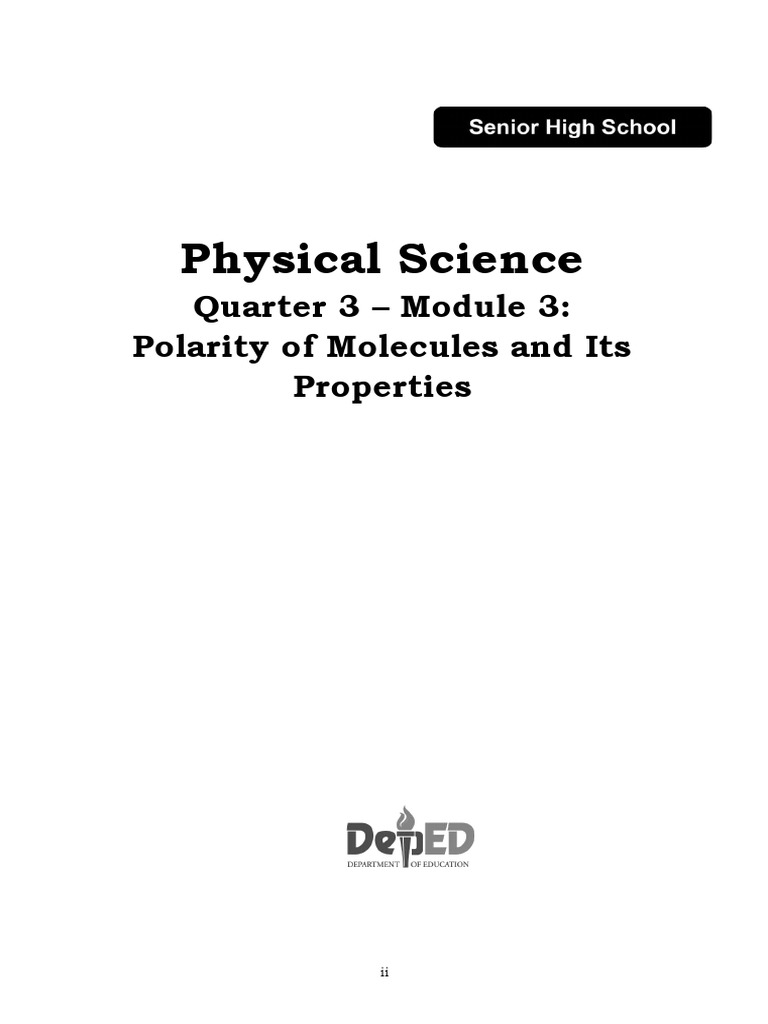 Physical Science: Quarter 3 - Module 3: Polarity of Molecules and Its ...
