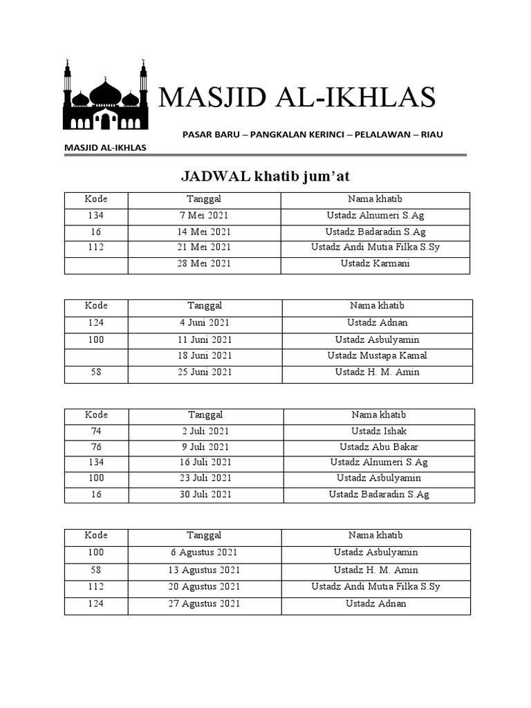 Jadwal Khatib Jumat | PDF