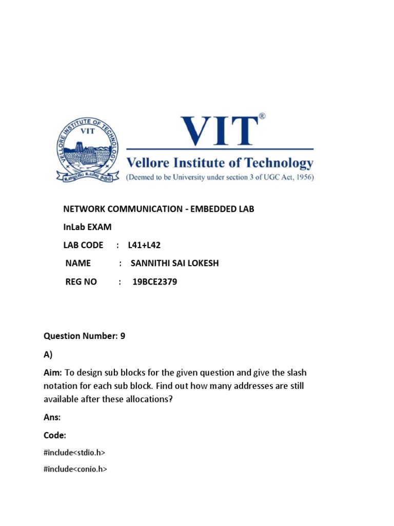 Network Communication - Embedded Lab Inlab Exam Lab Code: L41+L42 Name ...
