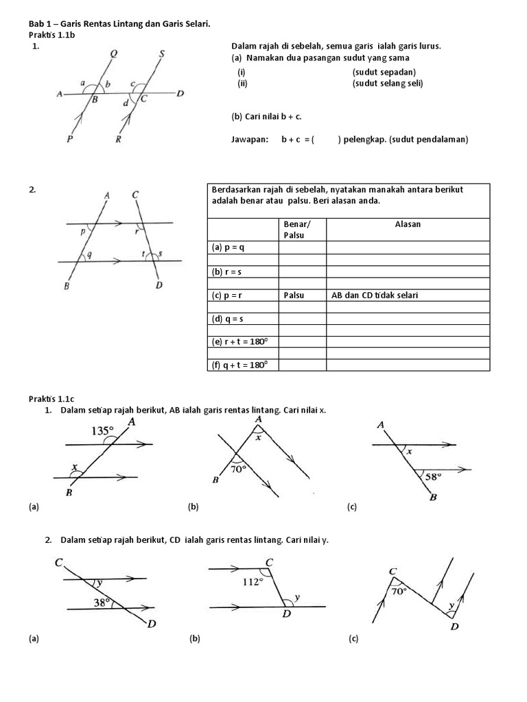 Bab 1 - GARIS RENTAS LINTANG & GARIS SELARI (Ting 3) | PDF