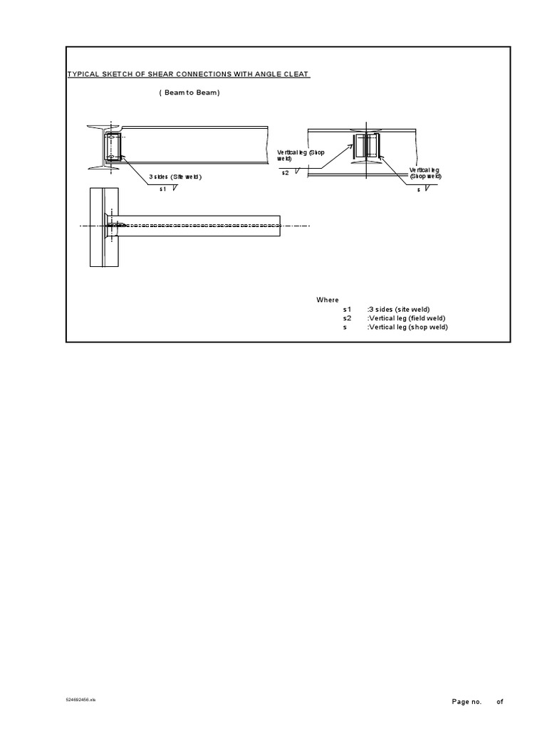 Typical Sketch of Shear Connections With Angle Cleat (Beam To Beam ...