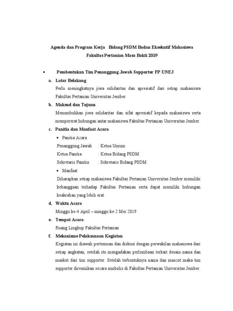 Program Kerja BEM FP UNEJ 2019 | PDF