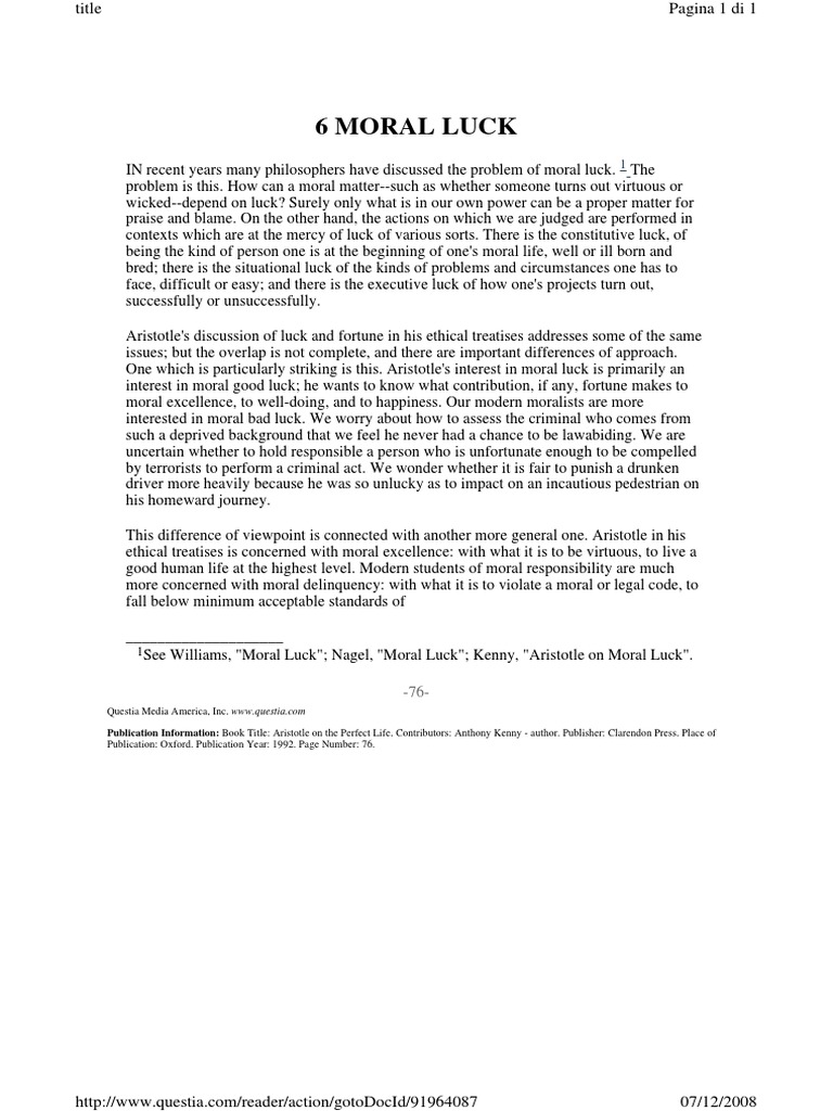 Kenny Aristotle Moral Luck | PDF | Grace In Christianity | Virtue